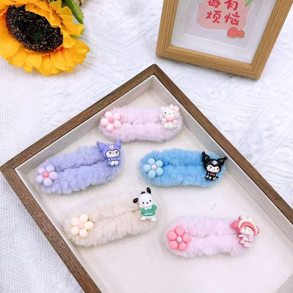 Kawaii Sanrio Plush Hair Clip (Set of 5 )– Cute Cartoon Character Fuzz ...