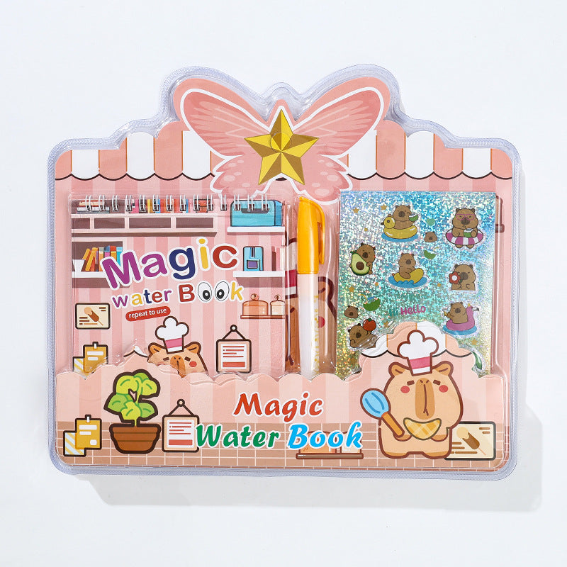 Kawaii Magic Water Coloring Book Set with Refillable Pen – Reusable No ...